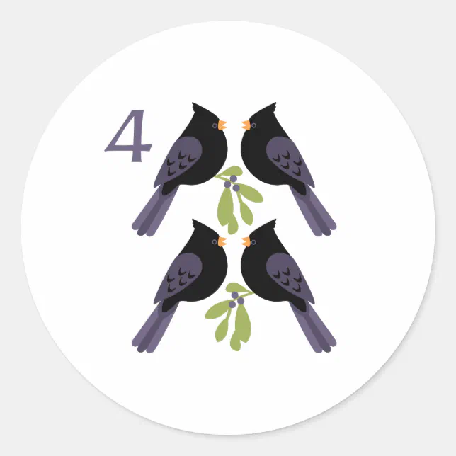 4 Calling Birds Classic Round Sticker | Zazzle