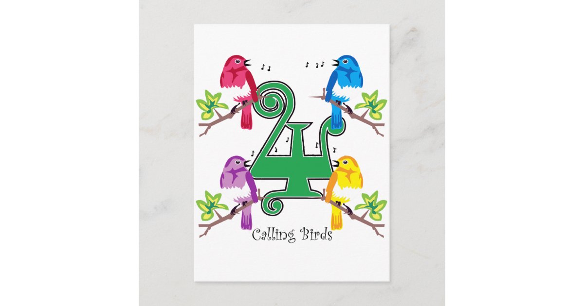 4 Calling Birds Postcard | Zazzle