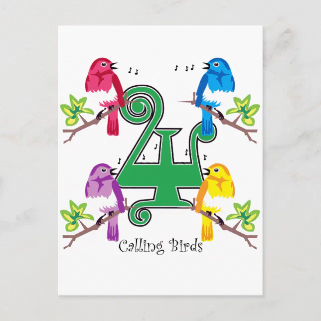 4 Calling Birds Postcard | Zazzle
