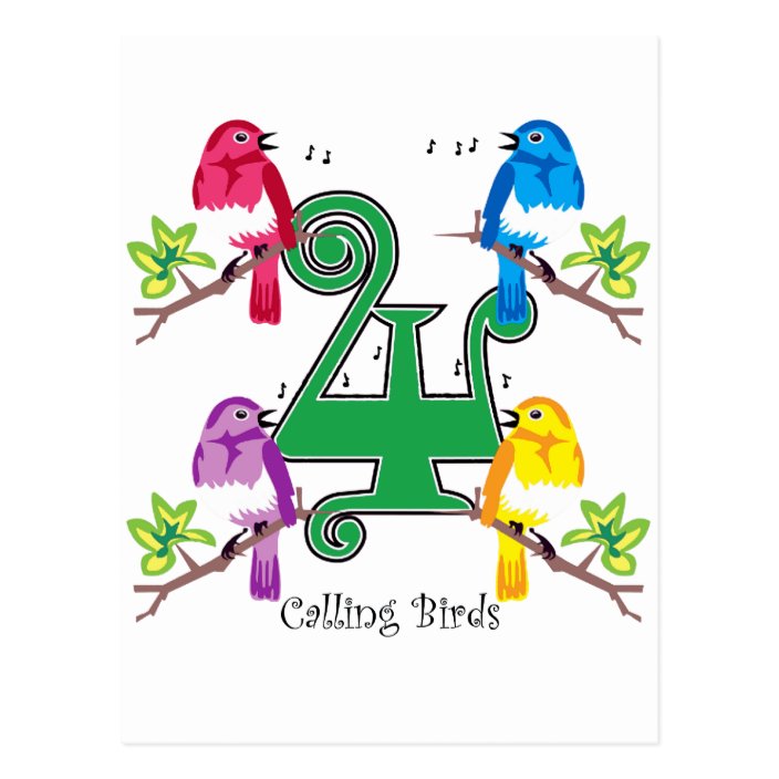 4 Calling Birds Postcard | Zazzle.com
