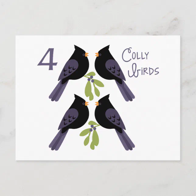 4 Colly Birds Postcard | Zazzle