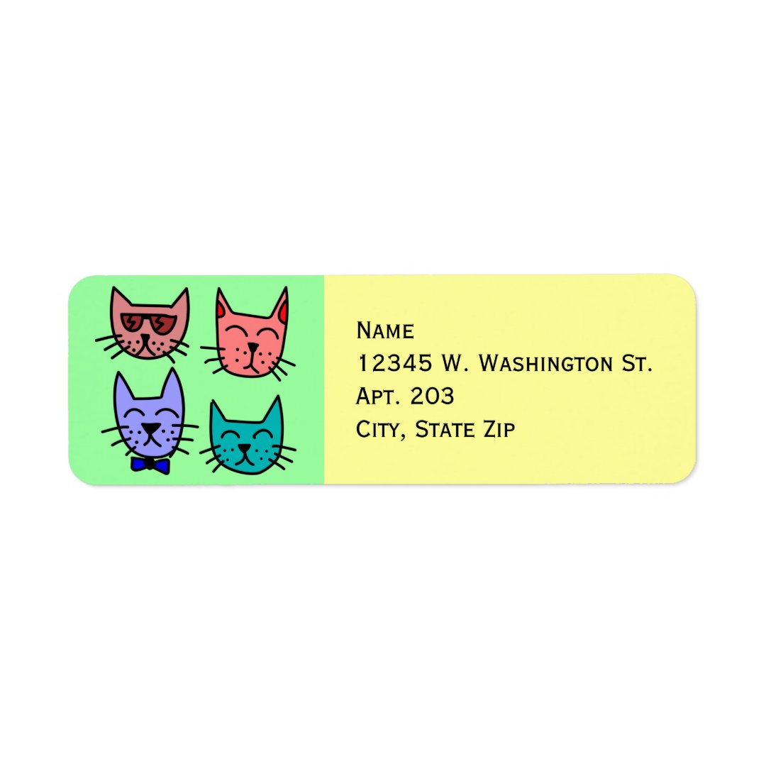 4 Colorful Funny Cute Cartoon Cat Faces Label | Zazzle
