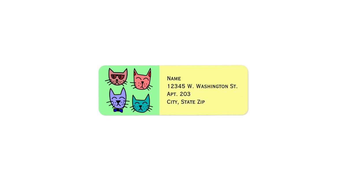 4 Colorful Funny Cute Cartoon Cat Faces Label | Zazzle