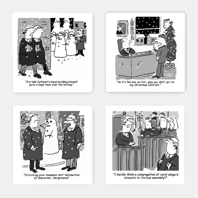 4 Funny Christmas Legal Themed Cartoons. Coaster Set | Zazzle