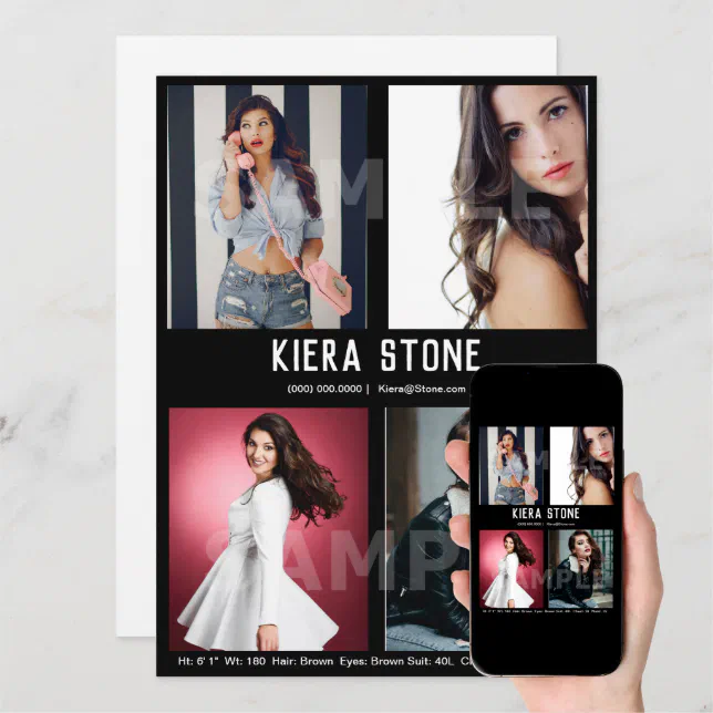 4 Photo Acting Model Comp Card Black Template | Zazzle