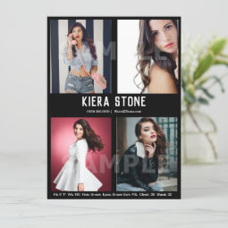 4 Photo Acting Model Comp Card Black Template | Zazzle