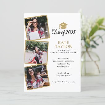 4 Photo Black And Gold Graduation Party Invitation | Zazzle