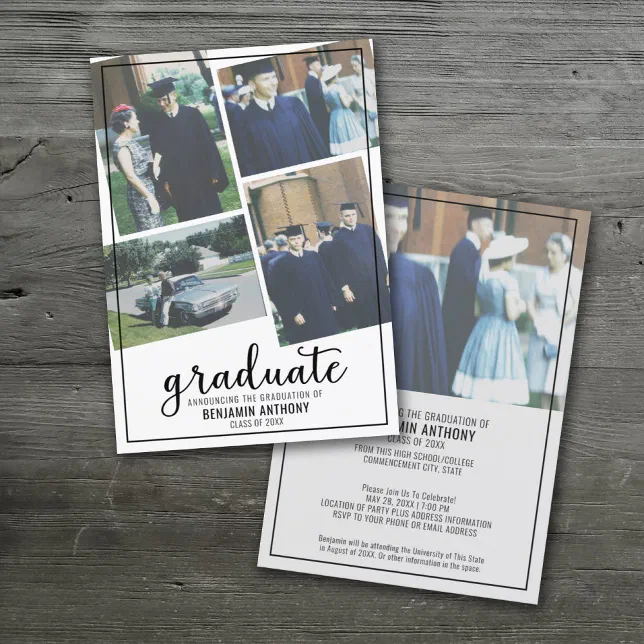 4 Photo Collage Graduate Announce - Graduation Invitation | Zazzle