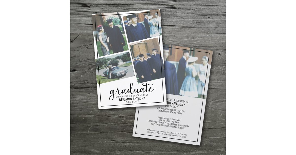 4 Photo Collage Graduate Announce - Graduation Invitation | Zazzle