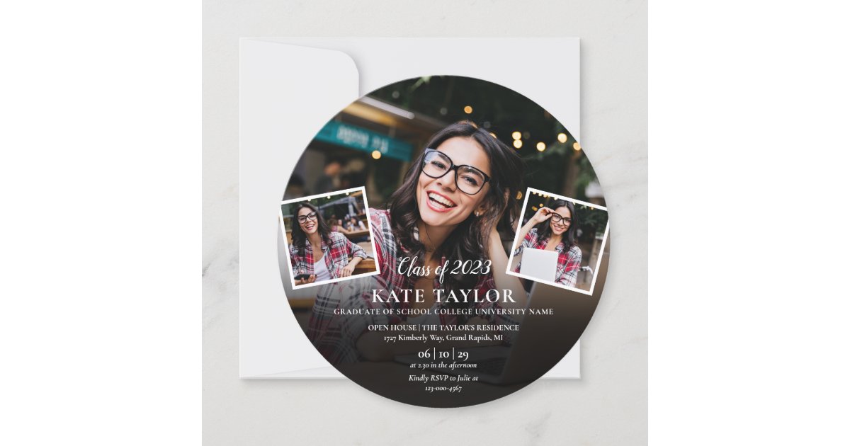 4 Photo Collage Graduation Party Circular Invitation | Zazzle