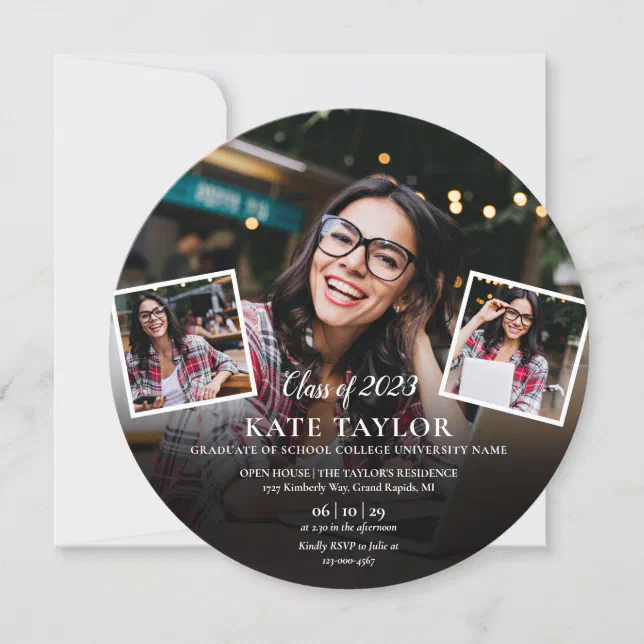 4 Photo Collage Graduation Party Circular Invitation | Zazzle
