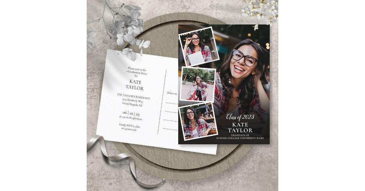 4 Photo Collage Graduation Party Invitation Postcard | Zazzle