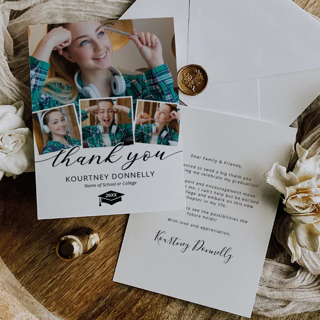 4 Photo Collage Graduation Thank You Card | Zazzle