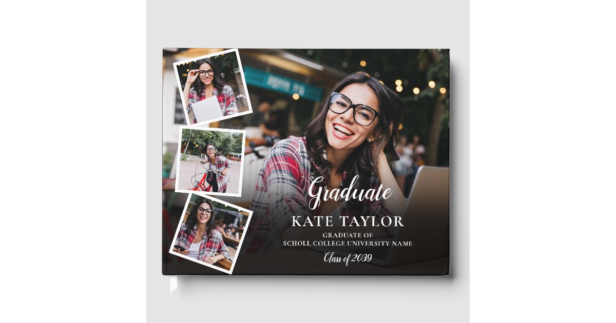 4 Photo Collage Modern Graduation Party Guest Book | Zazzle