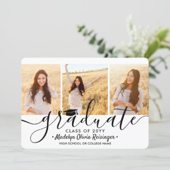 4 Photo Collage Simple Modern Script Graduation Invitation | Zazzle