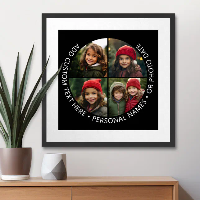 4 Photo Collage with Curvature Custom Text Around Poster | Zazzle