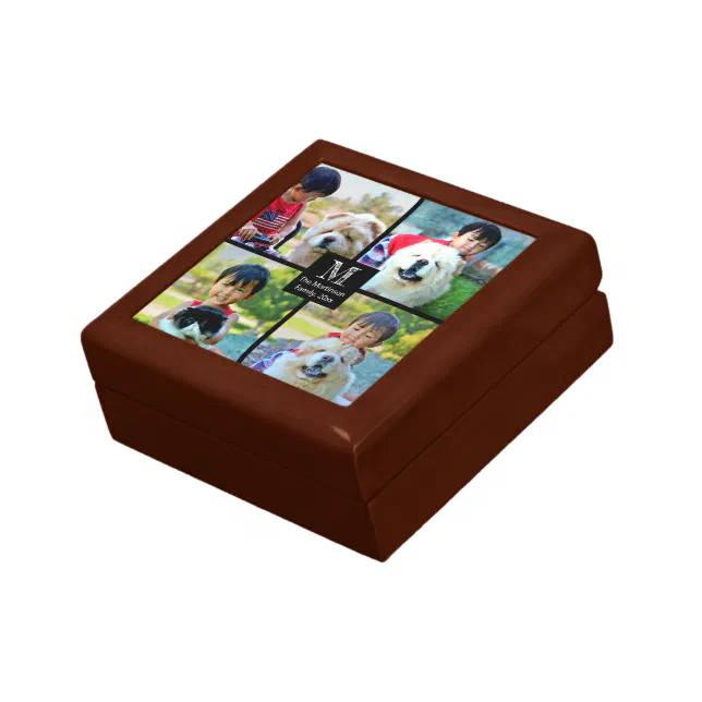 4 Photo Customized Collage with Monogram Gift Box | Zazzle