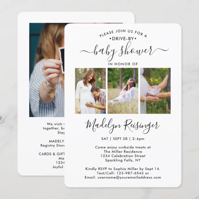 4 Photo Drive-By Social Distancing Baby Shower Invitation | Zazzle