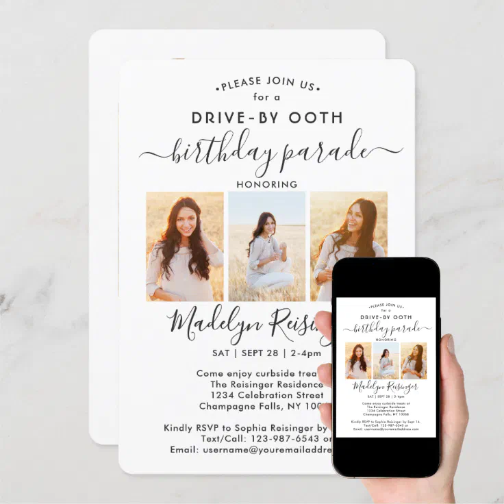 4 Photo Drive-By Social Distancing Birthday Party Invitation | Zazzle