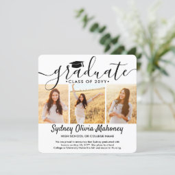 4 Photo Graduation Collage Simple Elegant Script Announcement | Zazzle