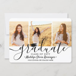 4 Photo Graduation Collage Simple Modern Script Announcement | Zazzle