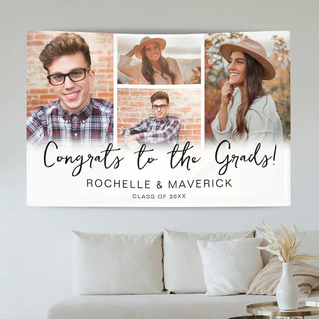 4 Photo Joint Graduation Party Banner | Zazzle
