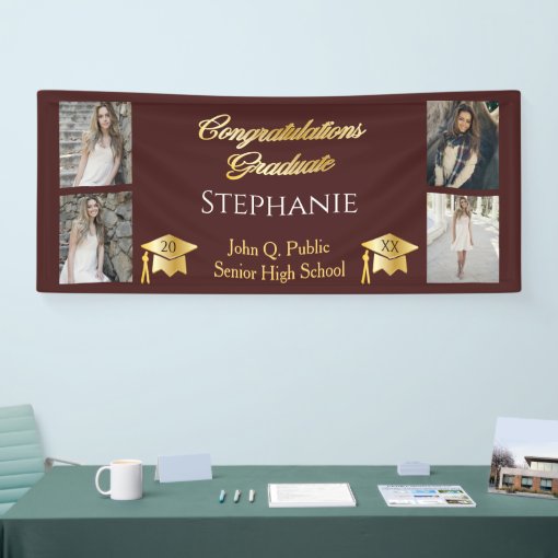 4 Photo Maroon Gold Congrats Graduate Name School Banner Zazzle