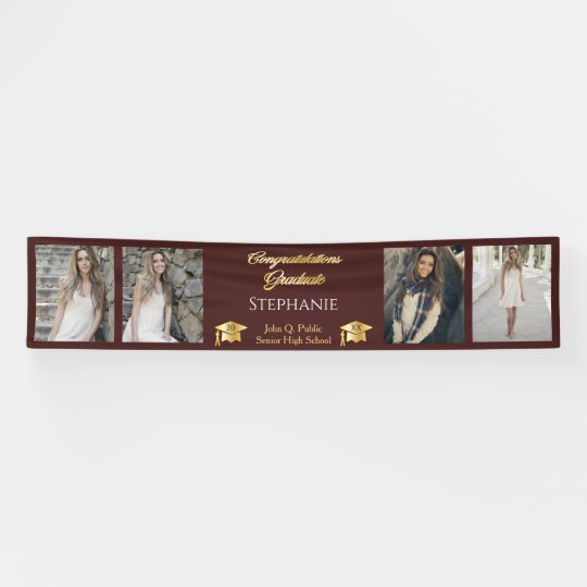 4 Photo Maroon Gold Congrats Graduate Name School Banner