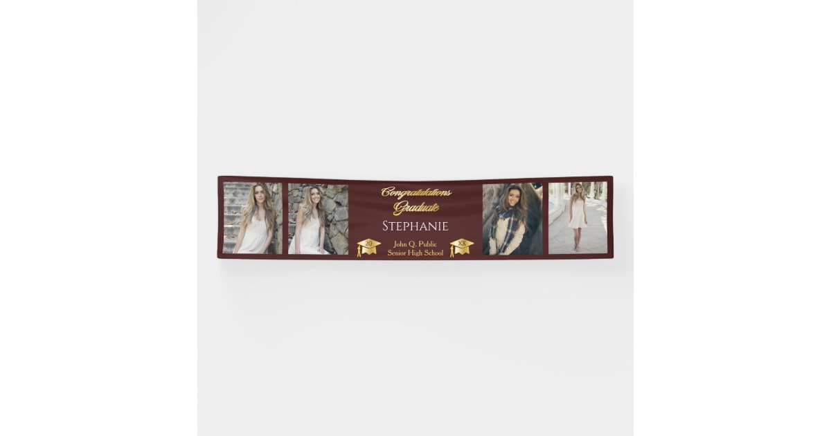 4 Photo Maroon Gold Congrats Graduate Name School Banner