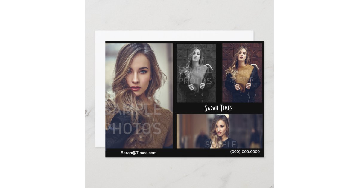 4 Photo Model Actor Comp Card Black Template | Zazzle
