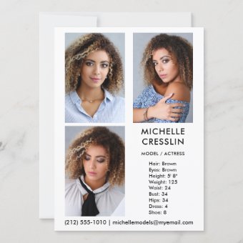 4 Photo Model Actor Comp Zed Card 5.5x7.5 | Zazzle