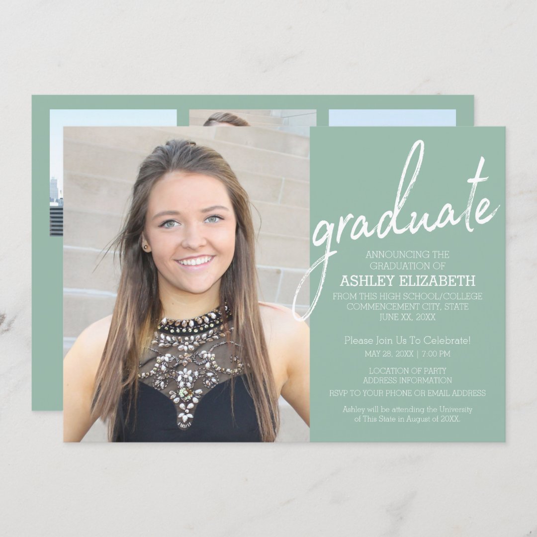 4 Photo Modern Script Graduation Party Invitation | Zazzle