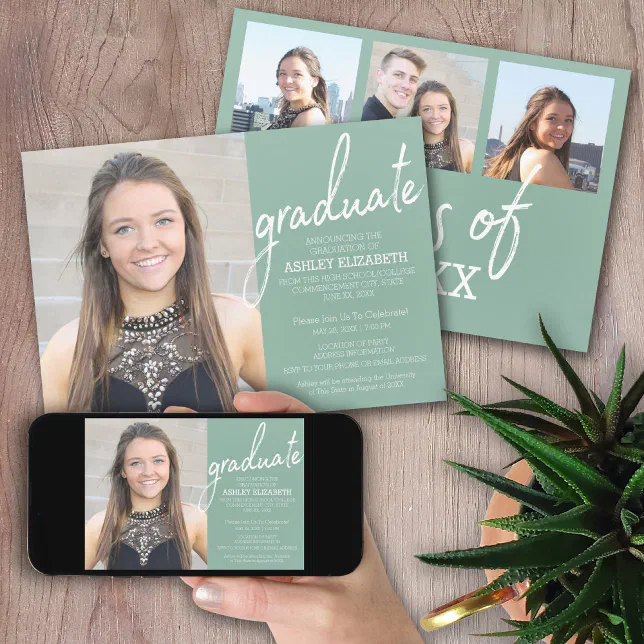 4 Photo Modern Script Graduation Party Invitation | Zazzle