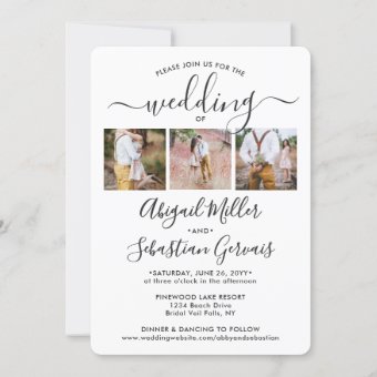4 Photo Simple Modern Calligraphy Elegant Wedding Invitation | Zazzle