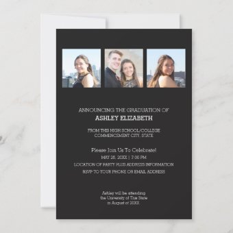 4 Photo Trendy Graduation Party - vertical Invitation | Zazzle