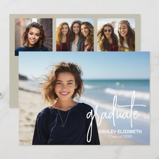 4 Photo Trendy Modern Graduation Invitation | Zazzle