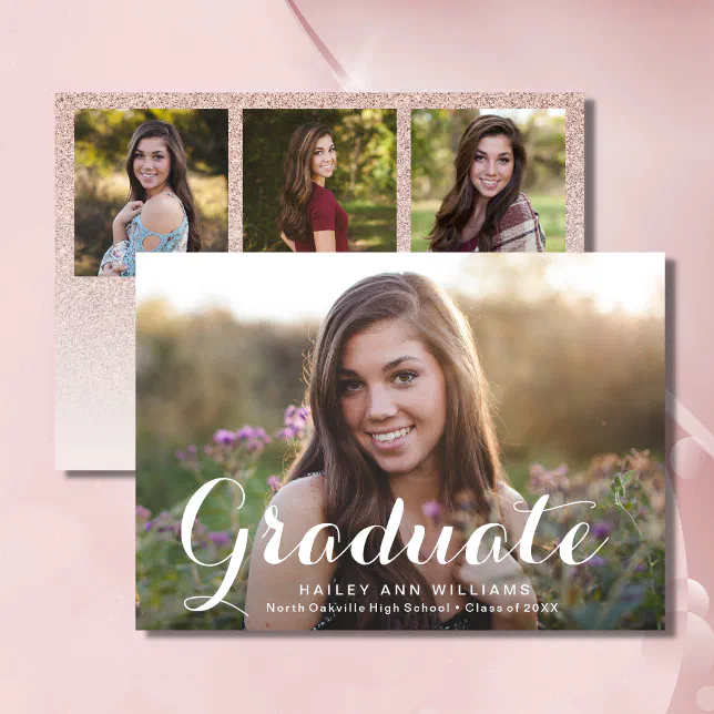 4 Photo Trendy Pink Chic Graduation Party Invitation | Zazzle