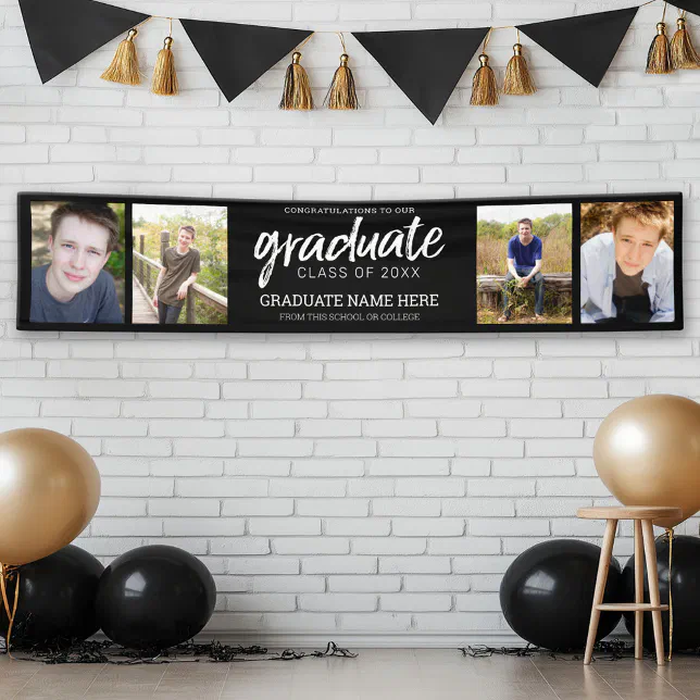 4 Photo Virtual Graduation Class of add year Black Banner | Zazzle