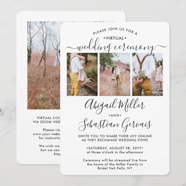 4 Photo Virtual Wedding Livestream Long Distance Invitation | Zazzle