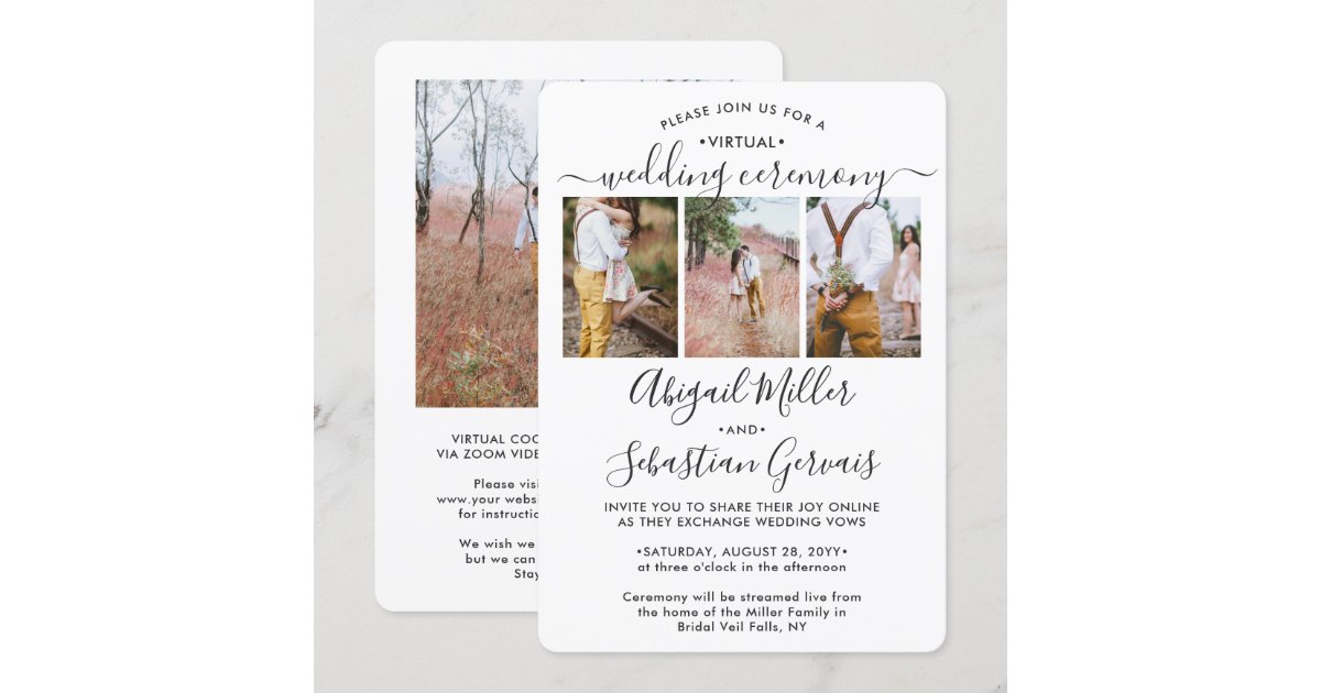4 Photo Virtual Wedding Livestream Long Distance Invitation | Zazzle