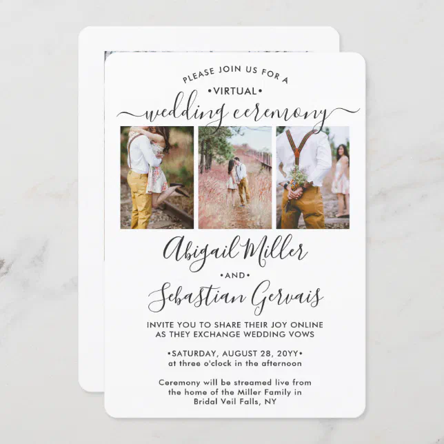 4 Photo Virtual Wedding Livestream Long Distance Invitation | Zazzle