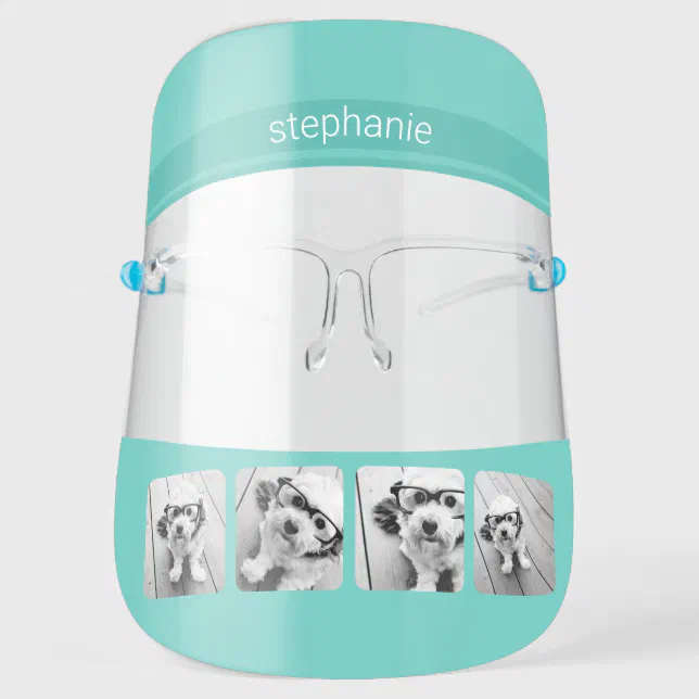 4 Photo with Custom Name - Modern Teal Face Shield | Zazzle