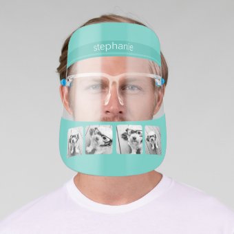 4 Photo with Custom Name - Modern Teal Face Shield | Zazzle