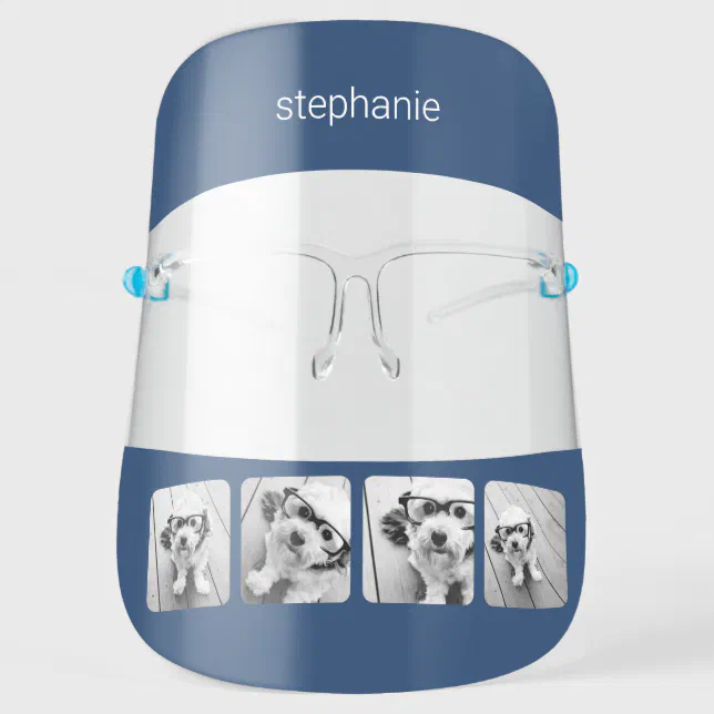 4 Photo with Custom Name - Navy Blue Face Shield | Zazzle