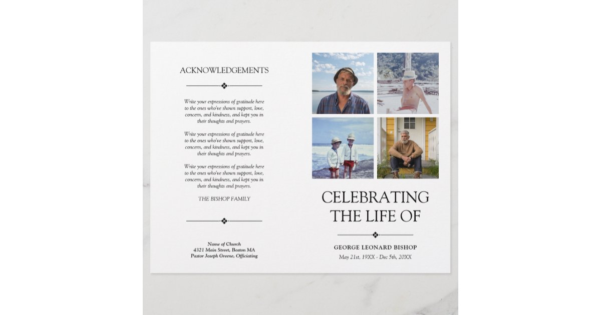 4 Photos Celebration of Life Funeral Program | Zazzle