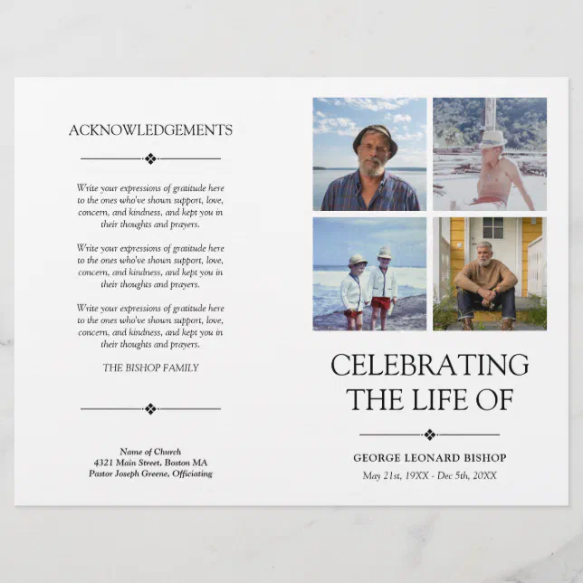4 Photos Celebration of Life Funeral Program | Zazzle
