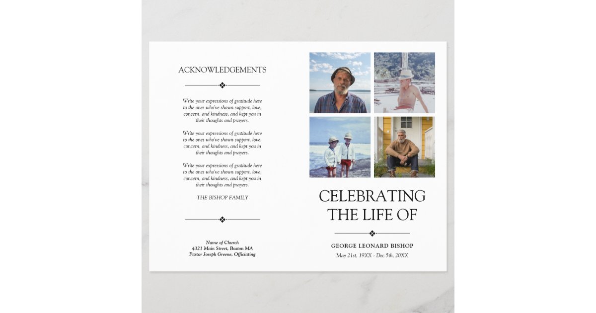 4 Photos Celebration of Life Funeral Program | Zazzle