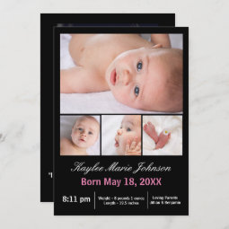 4 Photos Collage Vertical -Birth Announcement | Zazzle