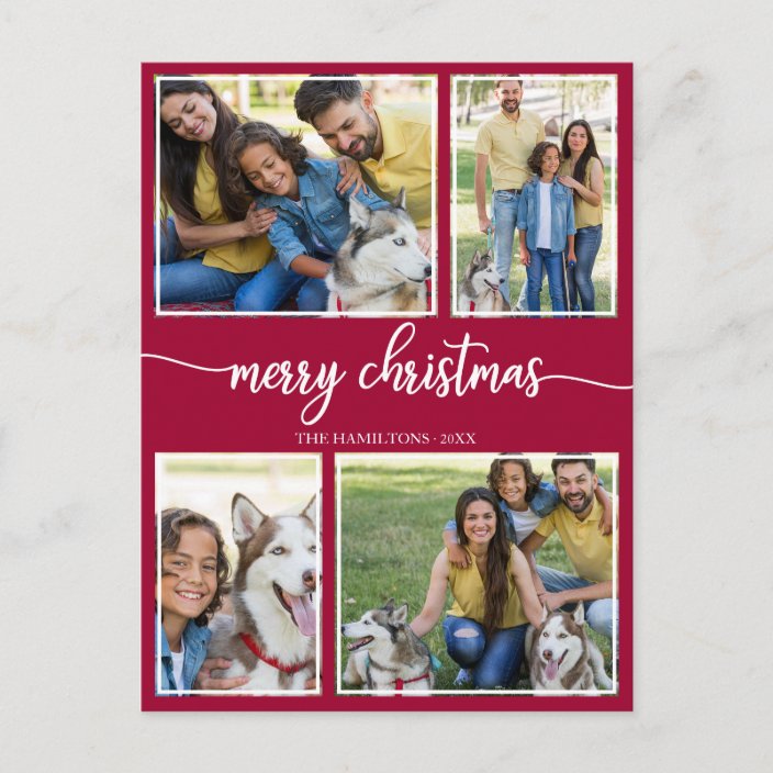 4 Photos Simple Collage Holiday Merry Christmas Postcard | Zazzle.com