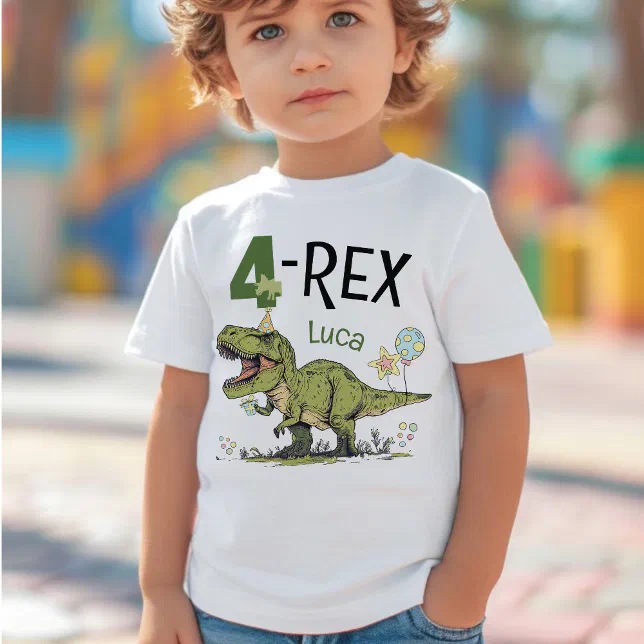 4-Rex Cute Dinosaur Theme 4th Birthday Party Name Toddler T-shirt | Zazzle